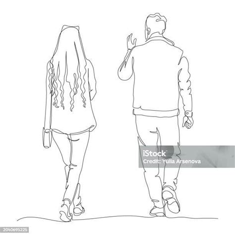 Ilustración De Pareja Hablando Y Alejándose El Hombre Levantó La Mano