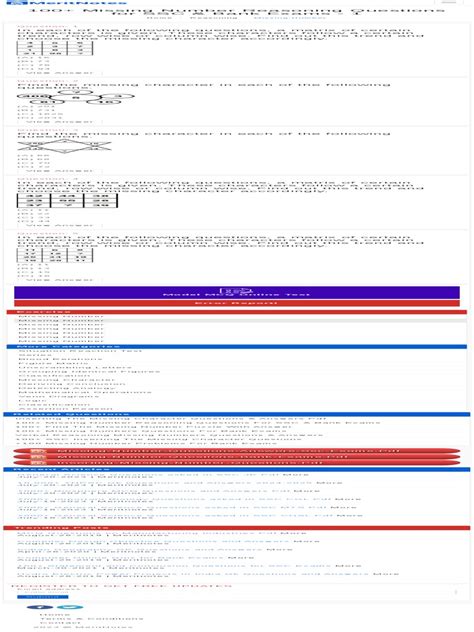Meritnotes Com Reasoning Missing Number Puzzles 1 77570 Pdf Multiple Choice Matrix