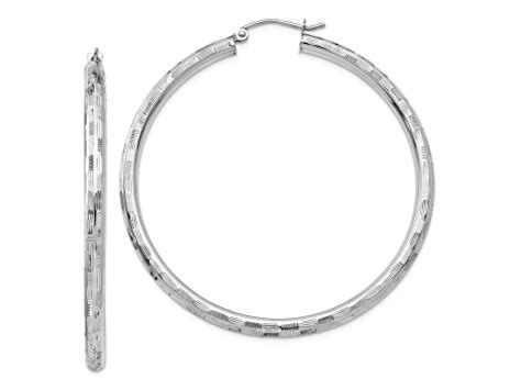Rhodium Over 14k White Gold Diamond Cut 1 1516 Hoop Earrings 1ckjva