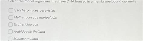Solved Select The Model Organisms That Have Dna Housed In A