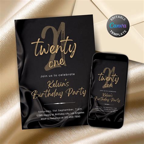 Editable Black And Beige Birthday Invitation Printable All Black