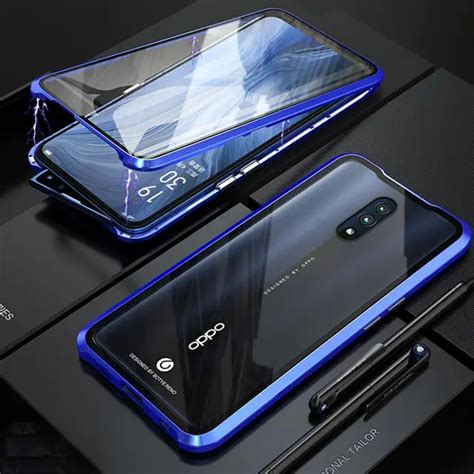 Magnetic Adsorption Metal Tempered Glass Case For Oppo Reno Tempered Glass Back Magnet