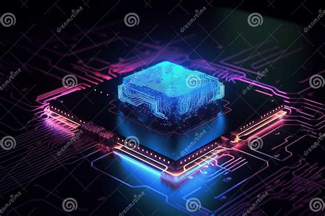 Ai Generative 3d Rendering Cpu Chip On Circuit Board Background