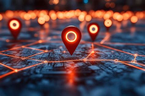 Virtual Grid City Map With Glowing Location Pins And Digital Coordinates Premium Ai Generated