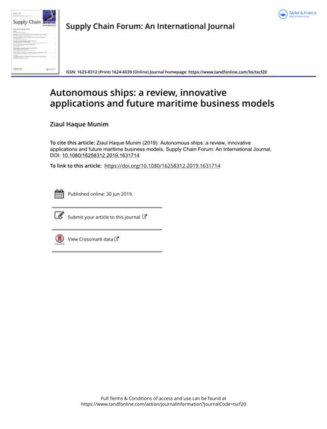 Pdf Autonomous Ships A Review Innovative Applications And Future Maritime Business Models
