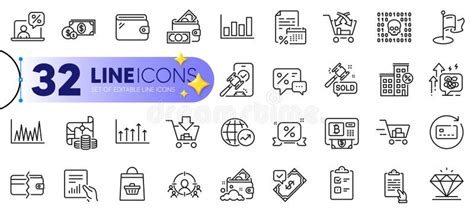 Outline Set Of Document World Statistics And Cross Sell Line Icons