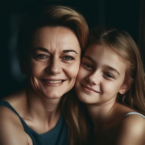 Retrato Familiar De Madre E Hija En El Interior Foto Premium
