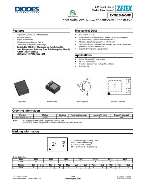 Zxtn26020dmfta Datasheet Dfn Transistor Diodes Incorporated