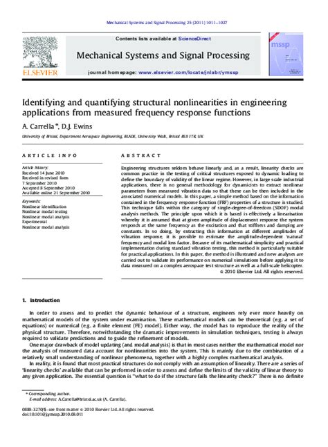 Pdf Identifying And Quantifying Structural Nonlinearities In