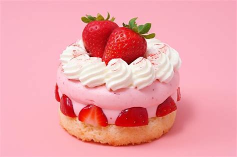 Premium Photo Cute Mini Strawberry Shortcake On Pink