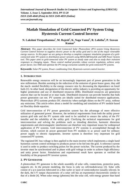 Pdf Matlab Simulation Of Grid Connected Pv System Using · Matlab