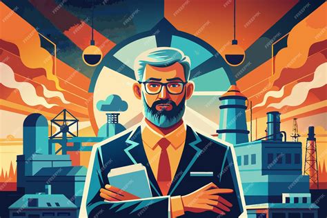 Flat Style Nuclear Engineer With Nuclear Reactor Designs And Radiation