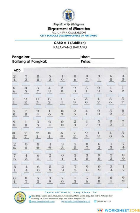Window Card In Math Worksheet Zone