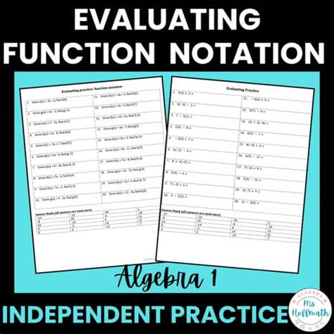 Evaluating Function Notation Practice Worksheet Algebra 1 Freebie