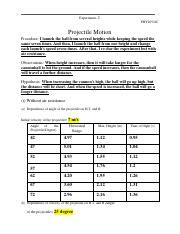 Projectile Motion Lab Pdf Experiment PHY C Projectile Motion