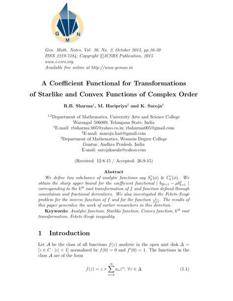 Pdf A Coefficient Functional For Transformations Of Starlike And
