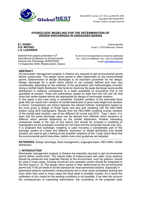 Pdf Hydrologic Modeling For The Determination Of Design Discharges In Ungauged Basins