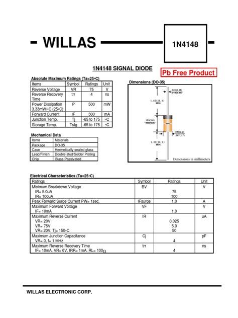 Diode 1n4148 Data Sheet Pdf Diode Electromagnetism