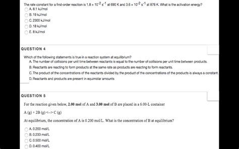 Solved The Rate Constant For A First Order Reaction Is 1 8
