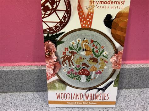 Tiny Modernist “woodland Whimsies” Chart Cross Stitch And Framing