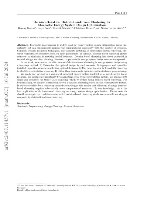 Pdf Decision Based Vs Distribution Driven Clustering For Stochastic Energy System Design