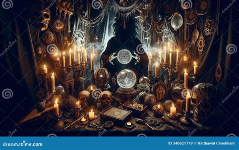 Mysterious Altar With Candles And Crystal Ball Stock Illustration
