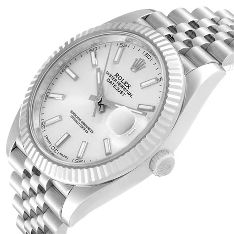 Rolex Datejust 41 Steel White Gold Silver Dial Mens Watch 126334 For