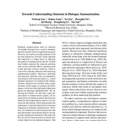 Towards Understanding Omission In Dialogue Summarization Acl Anthology