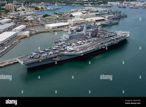 An Aerial View Of Nimitz Class Aircraft Carrier Uss Carl Vinson Cvn 70 Moored At Joint Base