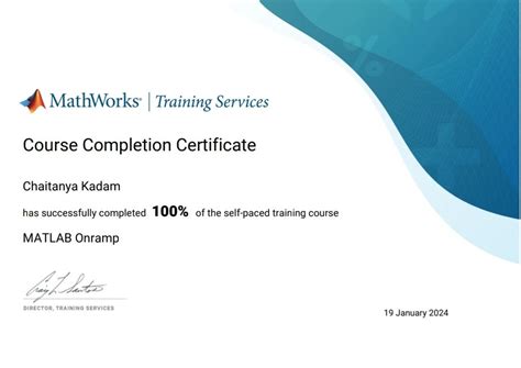 completed matlab onramp course chaitanya kadam posted on the topic