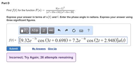 Solved Find F T For The Function F S 8 S 1 2 S 2 Chegg Com