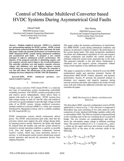 Control Of Modular Multilevel Converter Based Hvdc Systems During