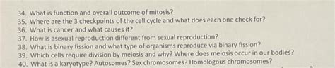 Solved 34 What Is Function And Overall Outcome Of Mitosis