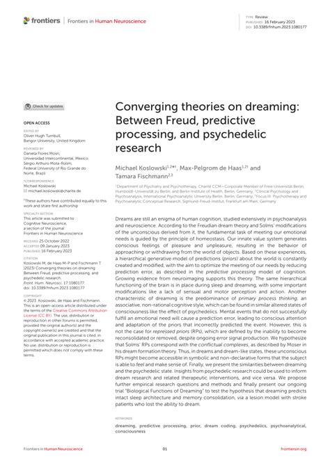Pdf Converging Theories On Dreaming Between Freud Predictive Processing And Psychedelic