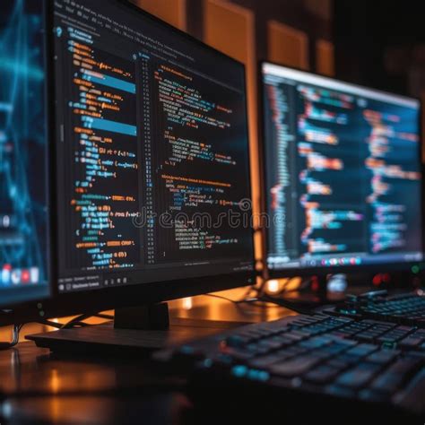 Programming Workspace With Dual Monitors For Efficient Sql Code