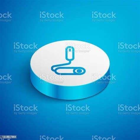 파란색 배경에 격리 된 등색 선 페인트 롤러 브러시 아이콘 흰색 원 버튼입니다 벡터 3차원 형태에 대한 스톡 벡터 아트 및 기타