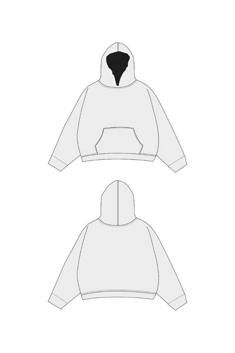 Hoodie Sweatshirt Flat Technical Drawing Illustration Mock Up Template