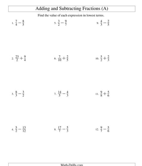 Adding And Subtracting Fractions Worksheets Common Core Common Core