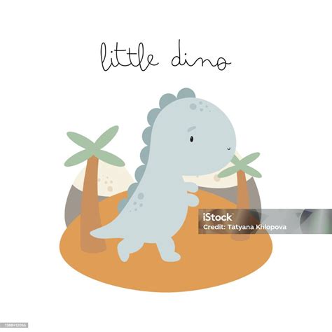 귀여운 작은 공룡 만화 스타일 벡터 그림입니다 어린이 물건 카드 포스터 배너 어린이 책 팩인쇄 옷 직물 벽지 섬유 또는 요리에