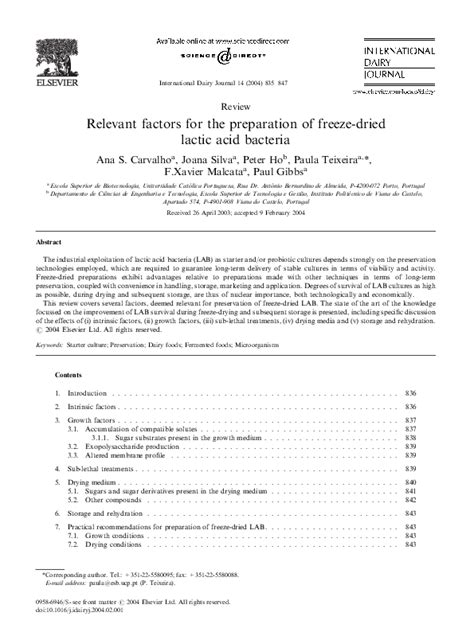Pdf Relevant Factors For The Preparation Of Freeze Dried Lactic Acid