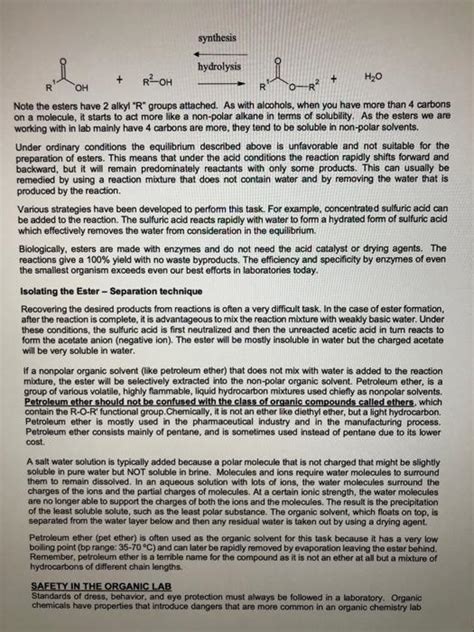 Solved Experiment Ester Synthesis PRE LAB ASSIGNMENT This Chegg Com