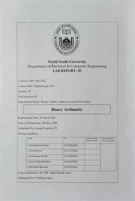 Cse 231l Lab Report 5 Lab 5 7 Segment Course Code Cse 231l Section 08 Course Title