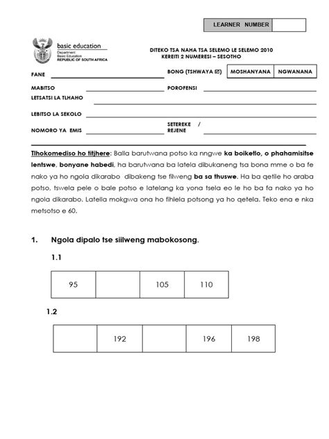 Numeracy Sesotho Grade 2 Pdf