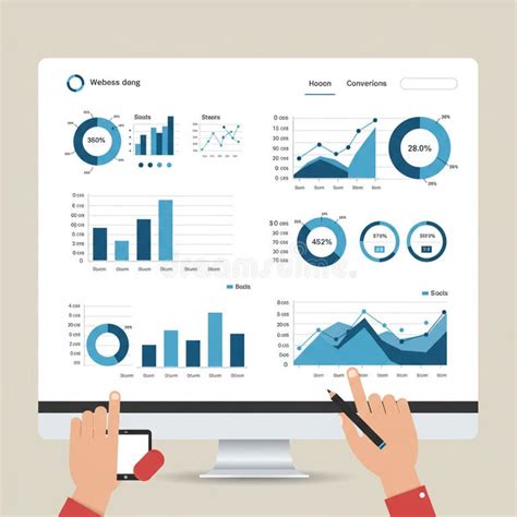 Computer Screen Displaying Various Data Visualizations Including Pie