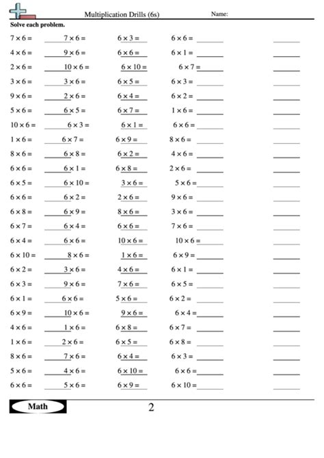 Multiplication Drills 6s Multiplication Worksheets