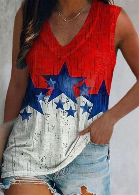 American Flag V Neck Tank Tank Tops Women Clothes For Women Fashion