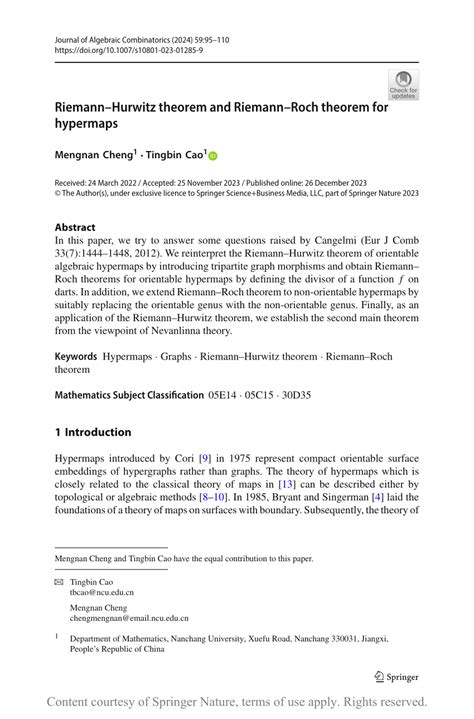 Riemannhurwitz Theorem And Riemannroch Theorem For Hypermaps