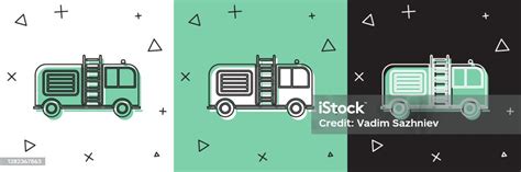 흰색과 녹색 검은 색 배경에 격리 된 소방 트럭 아이콘을 설정합니다 소방차 소방관 비상 차량 벡터 일러스트레이션 가능성에 대한 스톡 벡터 아트 및 기타 이미지 Istock