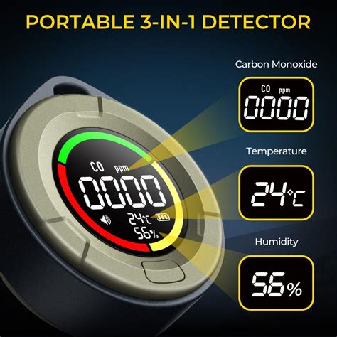 Portable Co Detector 3 In 1 Carbon Monoxide Detector Alarm Temphumidity Detector With Lanyard