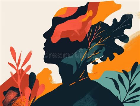 Abstract Portrait Of A Beautiful Young Woman With Abstract Leaves Illustration Generative Ai